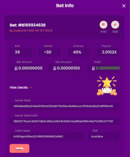Bitcoin Provably Fair Algorithm Trustdicewin 0012