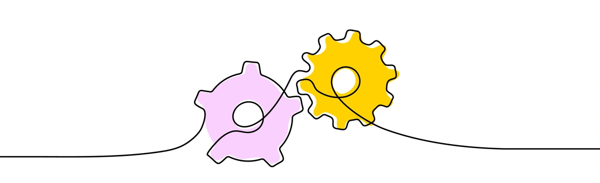 A minimalist drawing of interconnected gears, symbolizing the concept ...