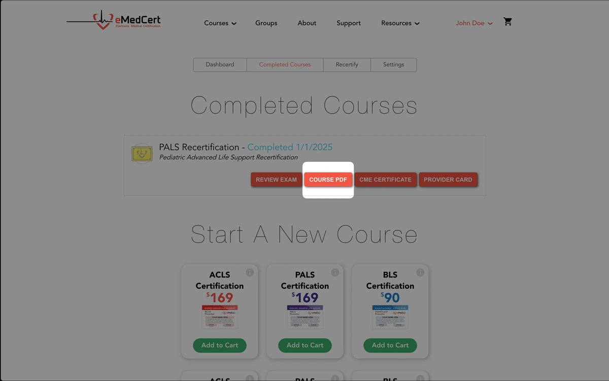 PALS PDF Download Instructions | eMedCert
