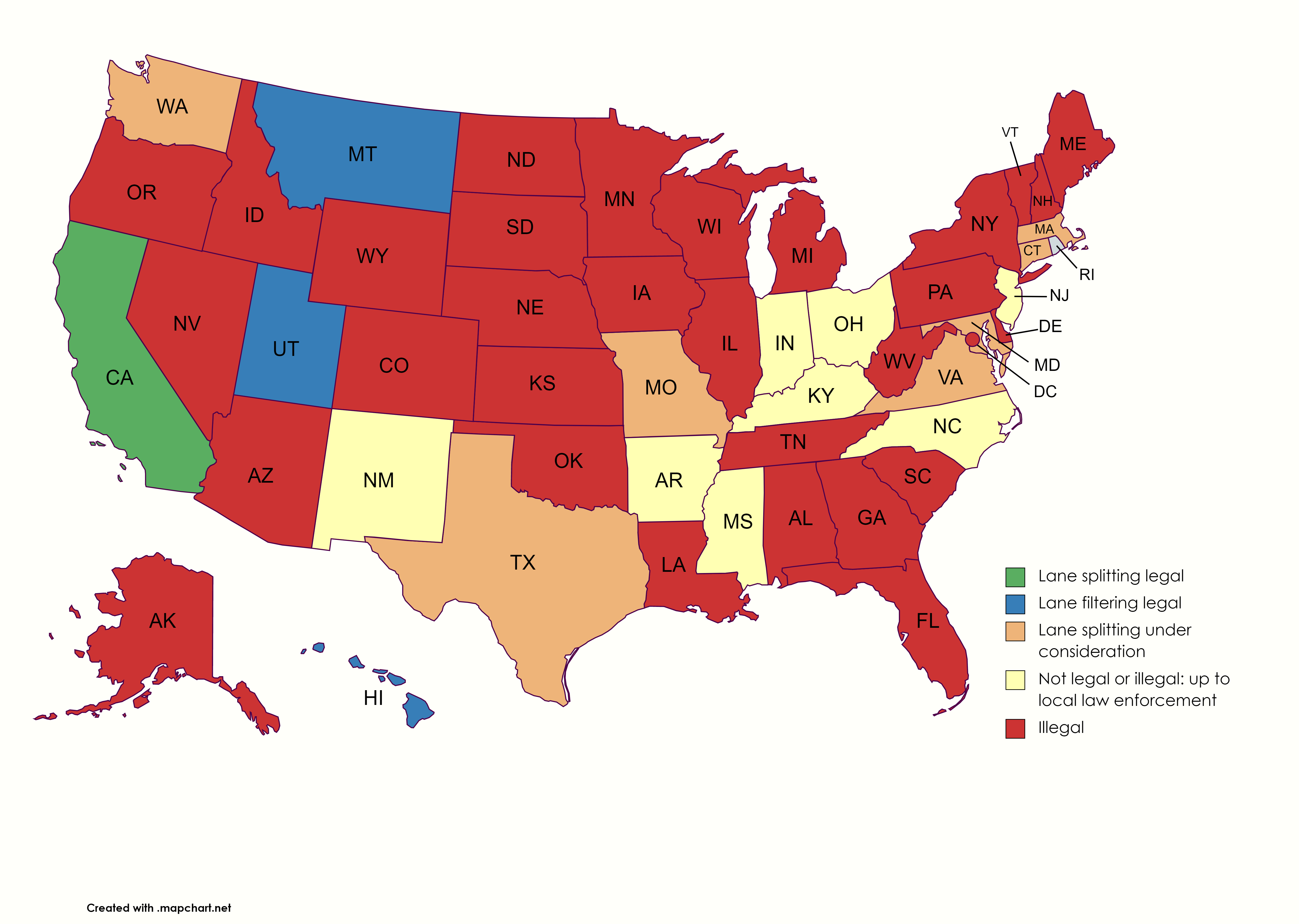 Lane Splitting Lane Filtering Is Legal In These States